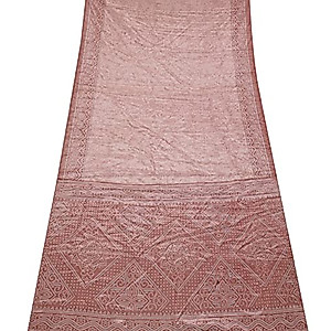Peegli Vintage Bandhani Printed Saree Pink Recycled Fabric Silk Blend DIY Craft Sari