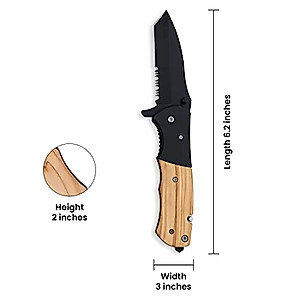 makerflo Beast Tactical Folding Pocket Knife with Natural Wood Handle -Spring Assisted, Multitool with Glass Cutter,Seatbelt Opener & Belt Clip -Ideal for Camping, Hiking, Self Defense,Survival,1pc