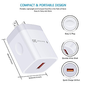 Quick Charge 3.0 Adaptive Fast Charging USB Adapter Wall Charger Plug with 2Pack 6ft Type C Cable for Samsung Galaxy S23 S22 S21 Ultra S20 FE Note 20 A14 A53 A13 A02S A12 A21 A51 A10E A50 A71 S10 S9