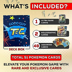 Ultra Rare Pack 50 Cards = 48 Assorted TCG Cards, 2 Random Foil Cards, 1 Unique Ultra Rare Card, Plus a Good Guy TCG Storage Deck Box
