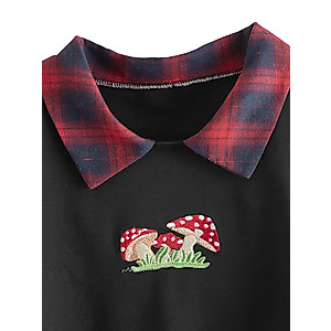 SweatyRocks Women's Casual Color Block Crop Tee Top Collar Long Sleeve Pullover Sweatshirt Tops Mushroom Black M