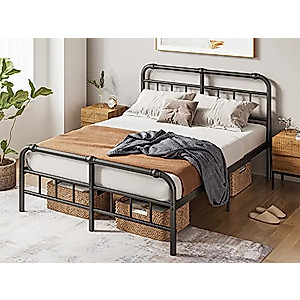 FSCHOS Queen-Bed-Frame-with-Headboard & Footboard, 14 Inch High, Metal Platform Bed-Frame-Queen-Size, Premium Steel Heavy Duty Bed Frame No Box Spring Needed, Easy Assembly, Black