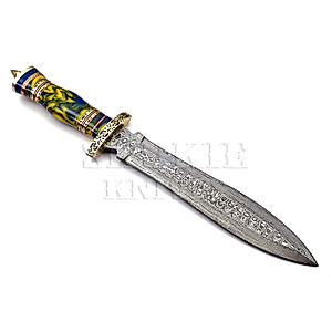 Skokie Knives Custom Hand Made Damascus Steel Hunting Knife Handle Acrylic