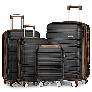 LARVENDER Luggage Sets 4 Piece, Expandable Hardside Suitcase Sets with Spinner Wheels TSA Locks, Lightweight Rolling luggage for Men and Women, Black