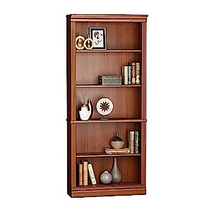 Furniwell Bookcase Bookshelves, 5 Tier Wooden Tall Floor Standing Books Shelves Display Dector Furniture for Bedroom, Living Room, Home Office (Cherry)