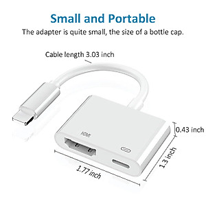 rosyclo Lightning to HDMI Digital AV Adapter, MFi Certified 2K Screen Audio & Video Converter with Charging Cable Connector Compatible iPhone/iPad/iPod for HDTV,Monitor,Projector White