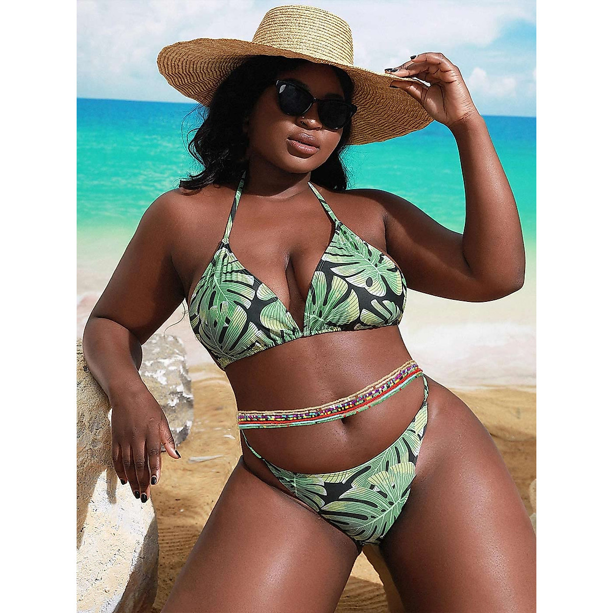 ELABEST Plus Size African Waist Beads Chain Layered Belly Body Chain Beach 7Pack Waist Jewelry Body Accessories for Women and Girls (51.2inch/130cm)