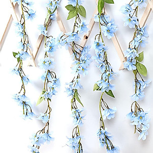 DOITOOL 2pcs Artificial Hydrangea Flower Vine Wisteria Vines Cattleya Flowers Plants for Wedding Party Home Garden Wall Decoration Sky- Blue