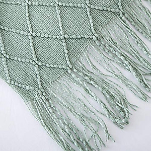 TREELY Aqua Throw Blanket with Fringe Tassels Knitted Throw Blanket Textured Solid Decorative Knit Blanket for Bed Couch, 50" x 67.7", Aqua