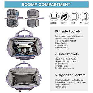 LOVEVOOK Laptop Backpack for Women, Teacher Nurse Bag Work Travel Computer Backpacks Purse,Daypack Water Resistant with USB Charging Port, 15.6 inch