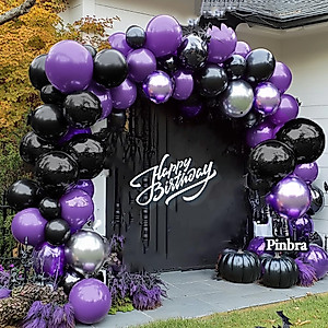 Black Purple Silver Balloon Garland - Double Stuffed Dark Purple Black Balloons Metallic Silver Lavender Lilac Balloon Arch Kit for Halloween Wednesday Birthday Graduation Wedding Party Decoration