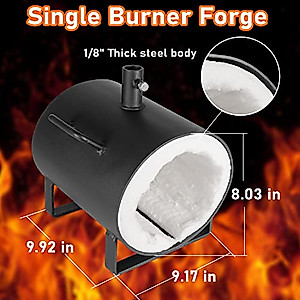 Single Burner Gas Propane Forge, Portable Oval Propane Burner Forge Large Capacity For Blacksmithing, Knife Making, Forging Tools and Equipment