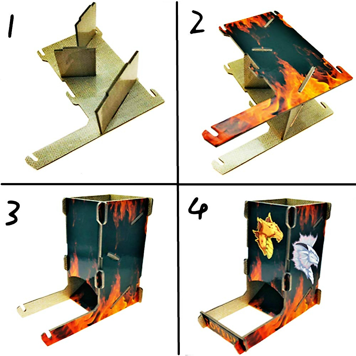 Dice Tower Kit Printed with Fire Design DND Dice Roller with Dragon Stickers for RPG, MTG and D&D Pathfinder Games…
