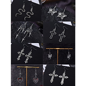 16 Pairs Gothic Earring for Women Grunge Punk Vintage Earrings Set Goth Snake Harajuku Style Evil Eye Dangle Retro Silver Earrings Harajuku Style Trendy Punk Rock Earrings for Halloween Girls Teen