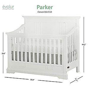 Evolur Parker 5 in 1 Convertible Crib, Winter White