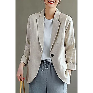 Linen Blazer Women Linen Jackets Casual Spring Summer Blazers Lightweight Clothes (Beige Blazer, M)