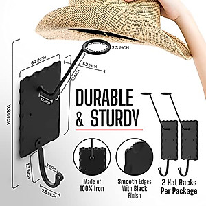 A.J. Boone Cowboy Hat Holder – Set of 2 Decorative, Wall-Mounted Hat Hooks – Heavy-Duty, Handcrafted, Iron Cowboy Hat Rack and Coat Rack for Storage and Display – Rustic Western and Farmhouse Décor