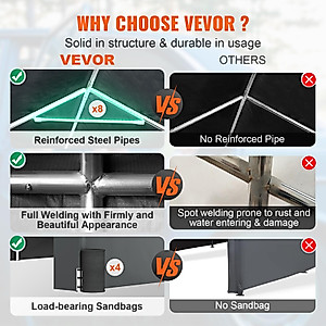 VEVOR Carport 10'x20' Heavy Duty Steel Car Canopy, Portable Garage with 4 Sand Bags, Roll-up Ventilated Windows & Removable Sidewall, All-Season Tarp for Truck SUV Boat Car, Party, Equipment Placement