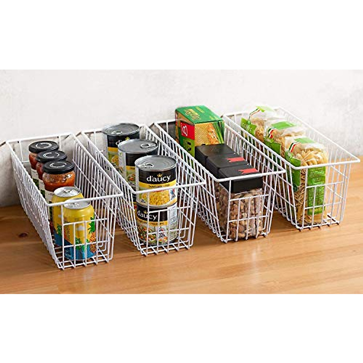 iPEGTOP Freezer Baskets, Set of 4 Farmhouse Metal Wire Basket Freezer Storage Wire Baskets Organizer Wire Storage Basket for Kitchen Pantry Organizer Bins (White)