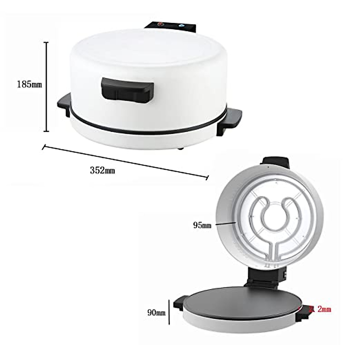 EKLART Electric Nonstick Pizza Maker,Pizza Oven 12-inch / 30cm, Double-Sided Nonstick Heating Plate, Perfect for Pizzas/Pancake/Nachos/Fajitas/Omelettes,White