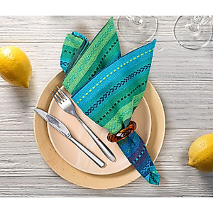 Hausattire Reusable Napkins Cloth Washable 100% Cotton Salsa Stripe 18x18 Inch Dinner Napkins|Table Napkins for Spring Easter Basket Decor|Set of 12 Cloth Napkins for Home Banquet Wedding |Teal Multi