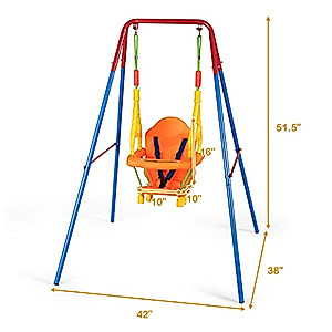 Costzon Toddler Swing Set, Outdoor A-Frame Swing for Backyard with Safety Harness and Handrails, Swing Stand Frame with Anti-Rust Frame for Outdoor Garden Backyard Kindergarten (Swing with Handrails)
