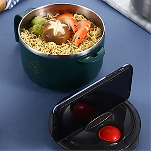 QINJENEY Instant Noodles Bowl Ramen Bowl Large Bowls Soup Mug with Lid and Handle，Ramen Cooker with Phone Holder for College Dorm Room for Soup, Noodle, Ramen Dishwasher-Safe 33.8OZ Pink