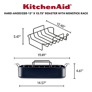 KitchenAid Hard Anodized Roasting Pan/Roaster with Removable Rack, 13 Inch x 15.75 Inch, Matte Black