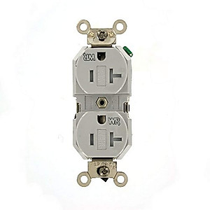 Leviton TWR20-GY 20 Amp, 125 Volt, Duplex Receptacle, Tamper and Weather Resistant, Straight Blade, Industrial Grade, Self Grounding, Gray