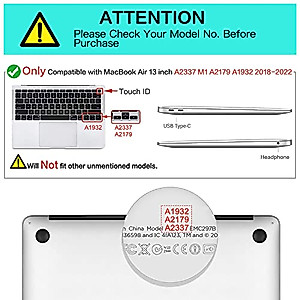 MOSISO Compatible with MacBook Air 13 inch Case 2022 2021 2020 2019 2018 Release A2337 M1 A2179 A1932 Retina Display Touch ID, Plastic Pattern Hard Shell&Keyboard Cover&Screen Protector, White Marble