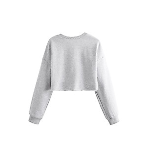 Floerns Girls Letter Graphic Print Long Sleeve Pullover Crop Sweatshirt Tops Grey 7Y