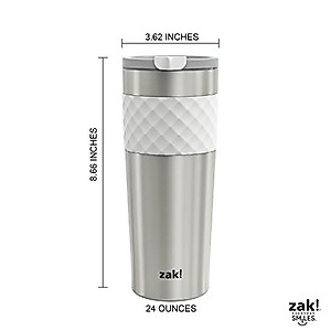 Zak Designs Aberdeen Vacuum Insulated 18/8 Stainless Steel Travel Tumbler with Leak-Proof Click Lid and Silicone Wrap, Fits in Car Cup Holders (Non-BPA, 24 oz, White)