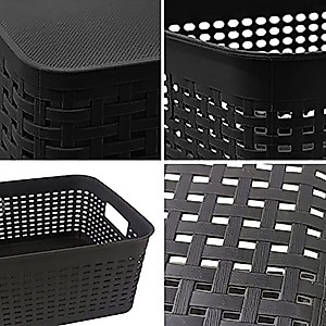 LIQIU 4-Pack Plastic Storage Basket Bins,Plastic Storage Baskets for Organizing,Weave Basket Organizer for Kitchens,Classrooms,Bathroom(12.2" × 10" × 4.5",Black).