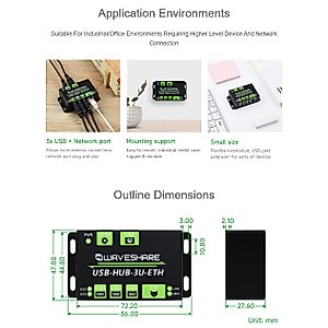 Waveshare Industrial Grade Multifunctional USB HUB Extending 3X USB Ports + 100M Ethernet Port Suitable for Industrial/Office Environments Requiring Higher Level Device and Network Connection