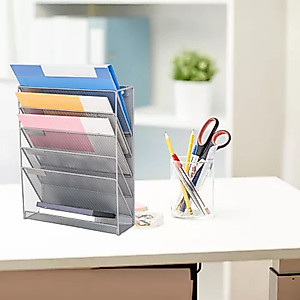 Wall File Organizer 5 Tier Silver Heavy Duty Metal Mesh Hanging Mail Magazine Rack 40 x 32 x 11 cm Vertical Paper Holder for Newspaper Folders