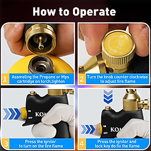 KOMAN Propane Torch Head Kit with 3 Nozzles, High Intensity Trigger Start MAPP Gas Torch with Self Ignition, Welding Torch Head by MAPP, MAP/PRO,for Soldering,Brazing,Stripping Paint(CSA Certified)