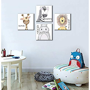Oreichar Art Kids Wall Art Inspirational Quotes Canvas Print Safari Animals Painting Picture for Nursery Baby Children's Room Bedroom Decoration (12"x12"x4pcs)