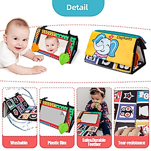 UNIH Tummy Time Floor Mirror Baby Toys with Teethers & Cloth Books - High Contrast Black & White Sensory Toy for Newborn Infant Babies Toys 0 3 6 Months