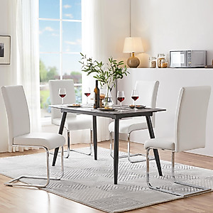 Yaheetech 6PCS Dining Chairs Modern Kitchen Chairs Armless Side Chairs with Faux Leather Seat, Metal Legs and High Back for Dining Room, Kitchen, Living Room, White (3 Packages Containing 6 Chairs)