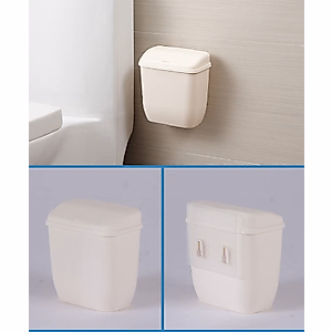 LELAKAYA White Plastic Dustbin Trash Can with Lid Wall Mounted Waste Bin Kitchen Hanging Ashbin for Bathroom Toilet Punch-Free Bin