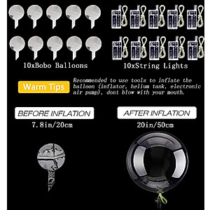 LED Balloons 10 Pack, Light Up Balloons 20 Inches Clear Helium Bobo Balloons, Glow Bubble Balloons with String Lights for Valentines Day Halloween Christmas Wedding Birthday Party Decoration