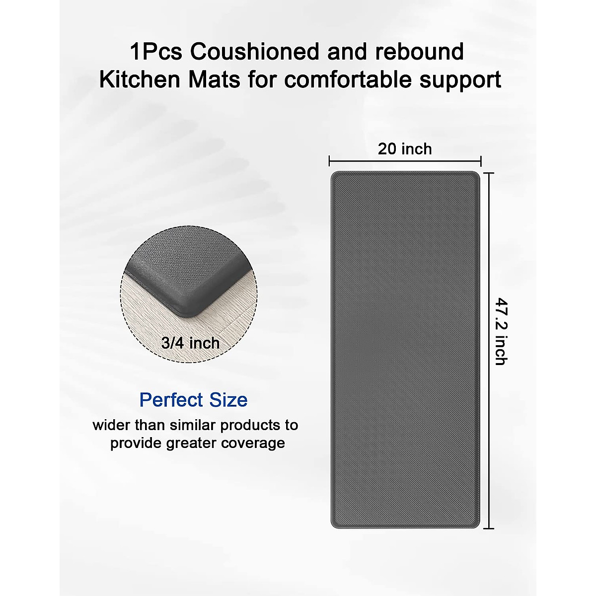 Artnice Kitchen Mat Cushioned Anti-Fatigue Floor Mat, Standing Desk Mat Anti Fatigue Ergonomic,Kitchen Non Slip Rugs and Mats, Standing Floor Mat for Work Place Office Kitchen Floor(20" x 47.2",Grey)