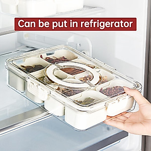 ALEXPRE Divided Serving Tray with Lid,Snack Box,Portable Snack Platters Organizer,Charcuterie Snackle Box Container with 8 Compartments & 5 Forks,Food Storage Containers,Keep Your Candy,Chips Fresh.