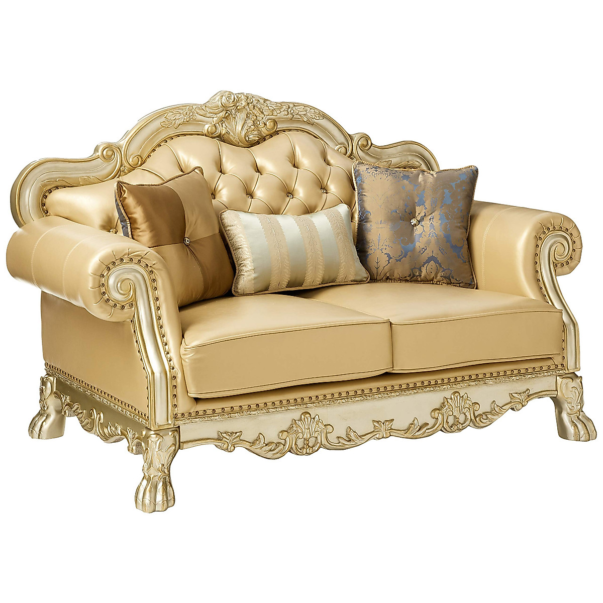 ACME Dresden Loveseat w/3 Pillows - 53161 - Bone PU & Gold Patina
