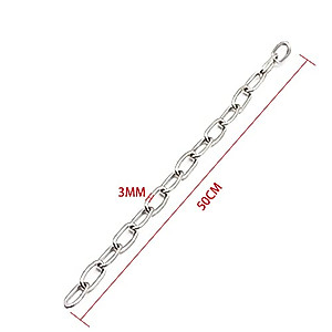 Stainless Steel Safety Chains 20in (L) x 3MM (T) Long Link Chain Rings Light Duty Coil Chain for Hanging Pulling Towing (3mm*50cm-1 Pack)