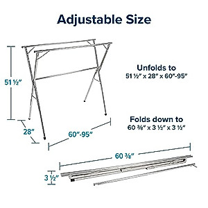 Camco Portable Clothes Drying Rack | Features 3 Horizontal Drying Rods | Extend from 60-inches to 95-inches Long to Provide Plenty of Drying Space | Light Weight Stainless Steel (51339)