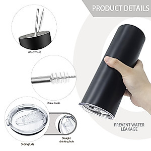 YOUKE OLA 16 Pack Stainless Steel Skinny Tumblers Straight Double Wall Insulated Tumbler Bulk with Lid and Straw for, DIY Gift, 20oz Black