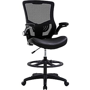 Drafting Chair Ergonomic Tall Office Chair Standing Desk Chair with Flip Up Arms Foot Rest Back Support Adjustable Height Mesh Drafting Stool, Black