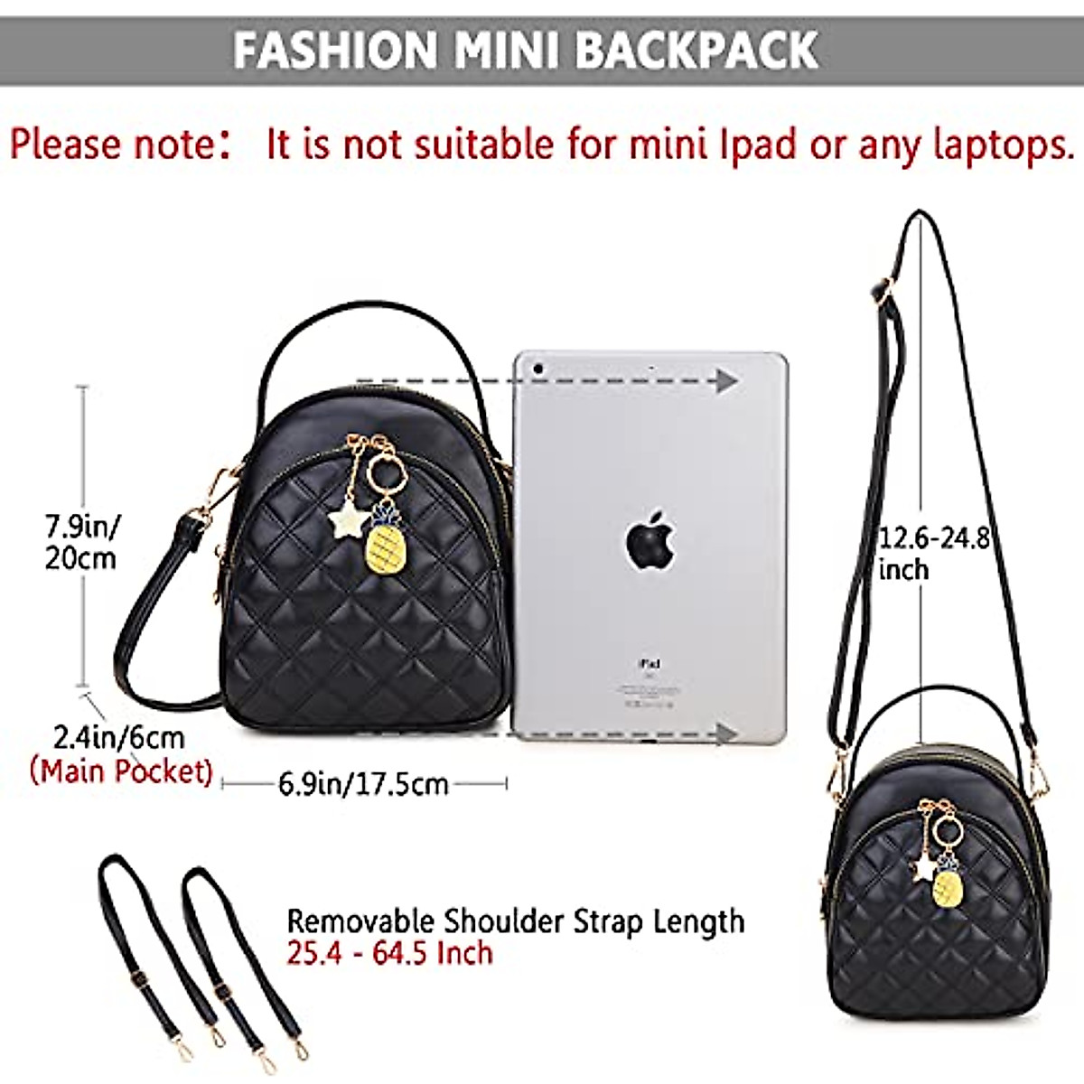 Mini Backpack Purse,VONXURY Fashion Small Leather Quilt Backpack Convertible Casual Travel Daypack for Women Ladies Girls