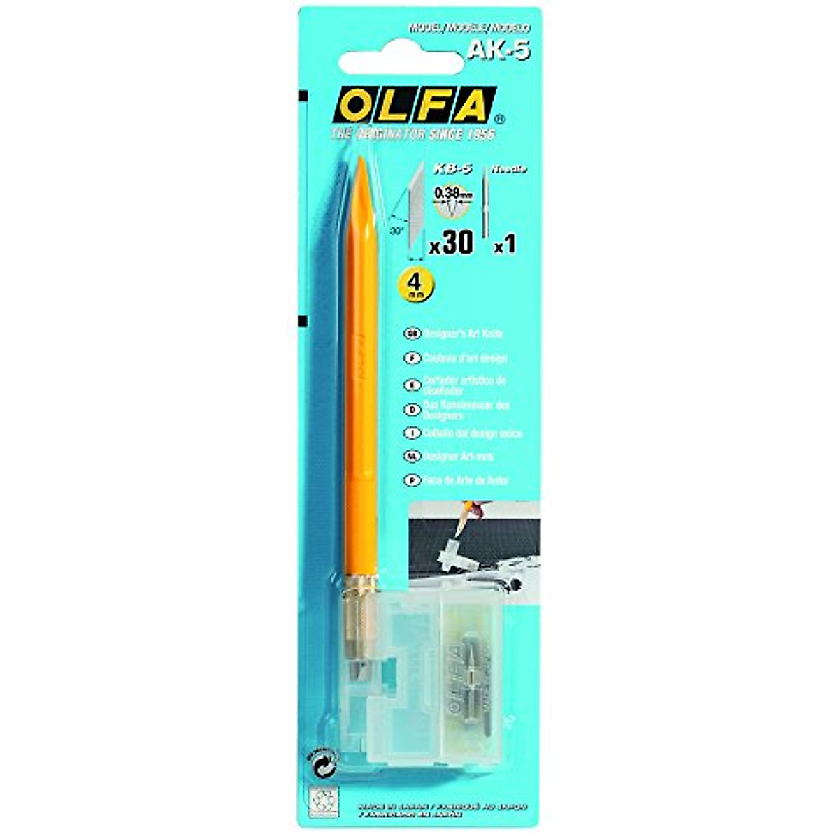 OLFA Designer Graphic Art Knife Set (AK-5) - Precision Hobby Craft Knife Kit (1 Knife, 30 Blades, 1 Needle) for Art, Crafts, Scrapbooking, Scoring, Stencil, Replacement Blades: OLFA KB-5 Art Blades